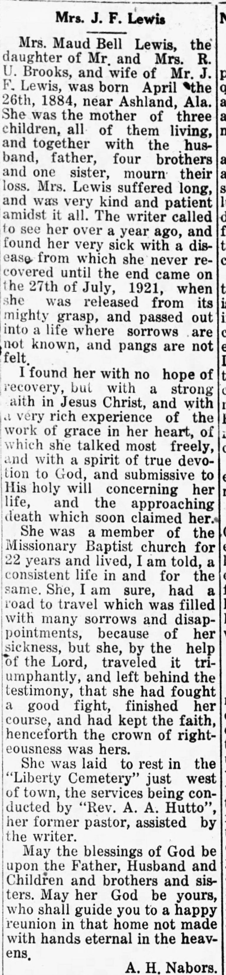 BIOGRAPHY: Maud Bell Lewis, Clay County, Alabama – Alabama Pioneers