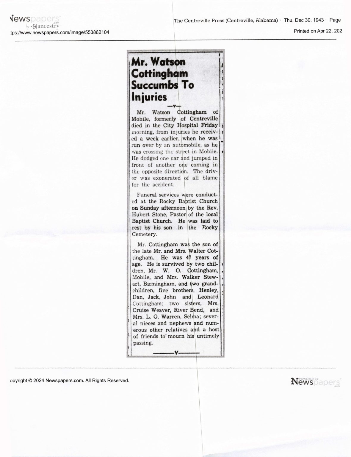 Updated with news clippings -BIOGRAPHY: Walter Harrison Cottingham ...